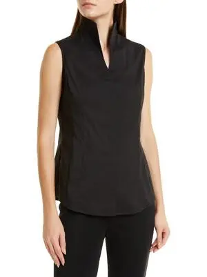 Misook Sleeveless Stand Collar Blouse - Black