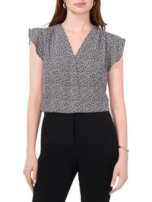 Chaus Print Flutter Sleeve Blouse - Black