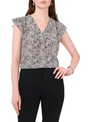 Chaus Print Flutter Sleeve Blouse - Black/ivory