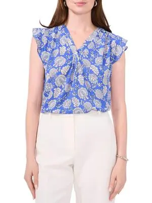 Chaus Print Flutter Sleeve Blouse - Blue 400