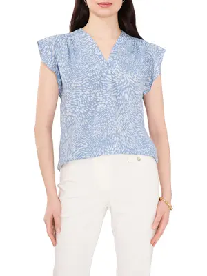 Chaus Chaus Print Flutter Sleeve Blouse Blue