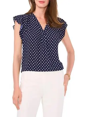 Chaus Print Flutter Sleeve Blouse - Navy/white