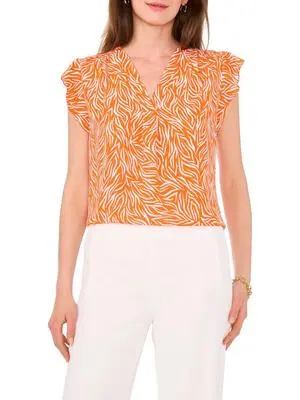 Chaus Print Flutter Sleeve Blouse - Orange/white 869