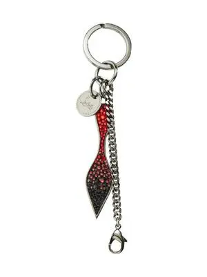 CHRISTIAN LOUBOUTIN Crystal Sole Logo Bag Charm - Gun Metal/ Red-black