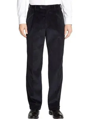 Berle Berle' Italian 8-Wale Corduroy Pleated Trousers Black