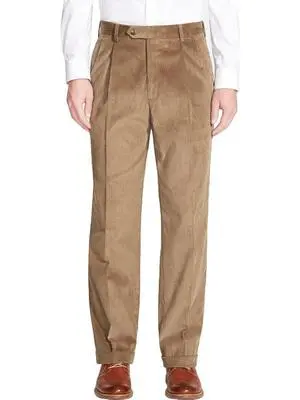 Berle Berle' Italian 8-Wale Corduroy Pleated Trousers Tan