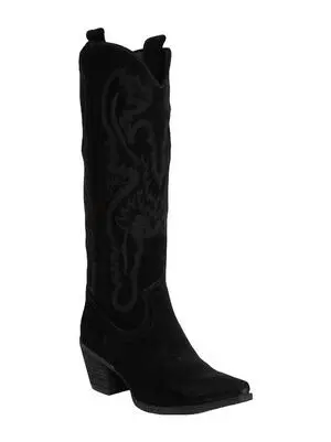 Jeffrey Campbell Rancher Knee High Western Boot - Black Oil Suede