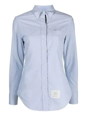 Thom Browne Logo-patch Long-sleeve Shirt - Blue