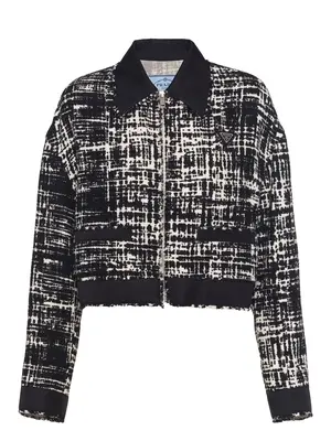 Prada Re-nylon Cropped Tweed Jacket - Black
