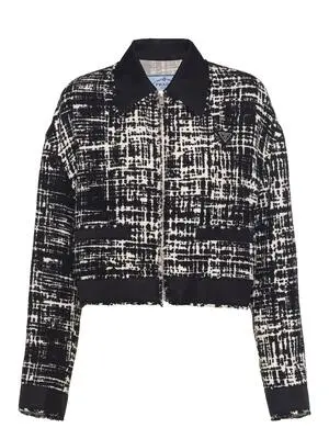 Prada Re-nylon Cropped Tweed Jacket - Black