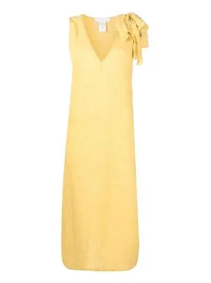 Fabiana Filippi Longline V-neck Linen Top - Yellow