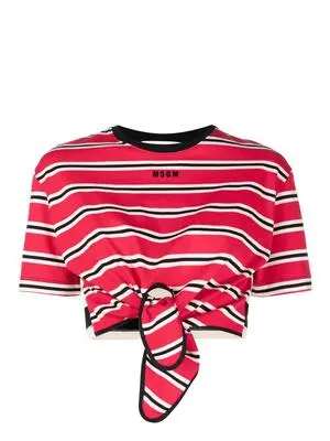 MSGM Striped Tie-waist T-shirt - Red
