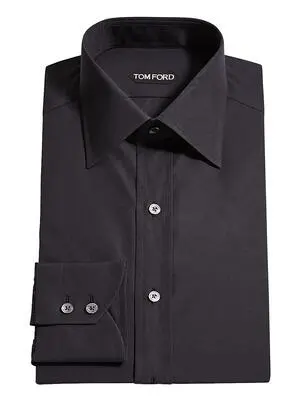 TOM FORD Solid Cotton Dress Shirt - Black Solid