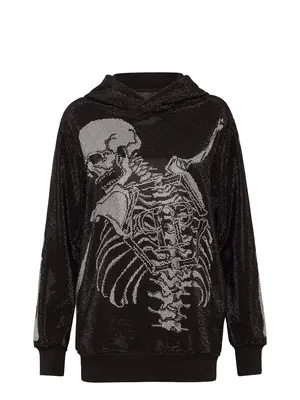 Philipp Plein Rhinestone Embellished Skeleton Hoodie - Black