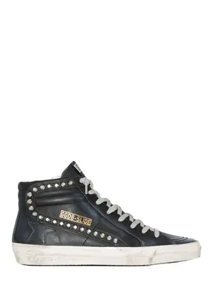 GOLDEN GOOSE Slide Distressed Studded Sneakers - Black