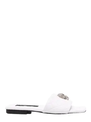 Philipp Plein Crystal-skull Flat Sandals - White