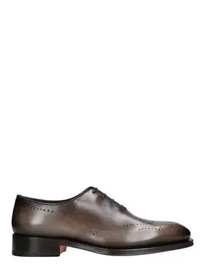 Santoni Leather Patina Wholecut Oxford Shoes - Brown