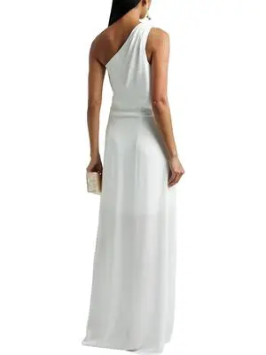 Halston One-shoulder Draped Crepe Gown - White