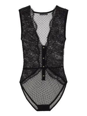 Dolce & Gabbana Plunge-neck Lace Bodysuit - Black