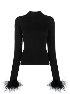 ATU BODY COUTURE Feather-cuff High-neck Top - Black