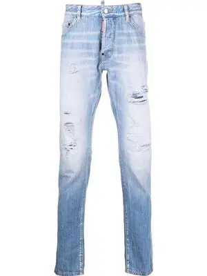 Dsquared2 Distressed Straight-leg Jeans - Blue
