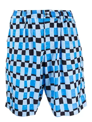 Marni Checked Knee-length Shorts - Blue