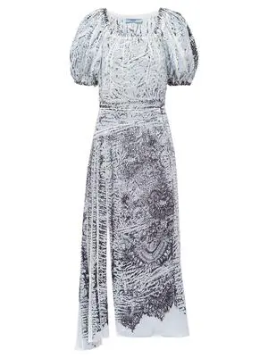 Prada Coral-print Silk Midi Dress - Grey