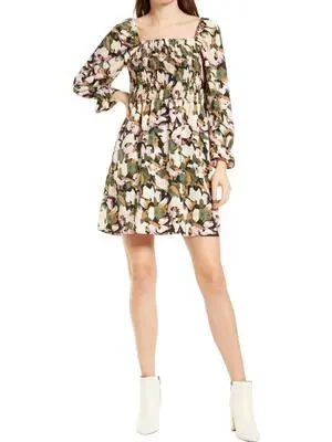 Vero Moda Floral Print Smocked Mini Dress - Black Aop Hui