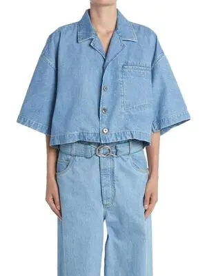 Bottega Veneta Crop Bleached Denim Shirt - Light Bleach