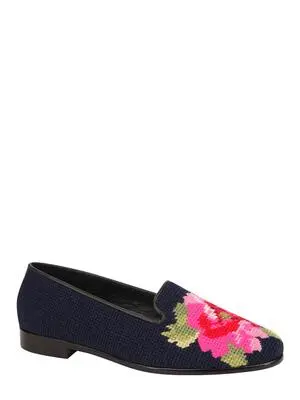 BYPAIGE ByPaige Needlepoint Peony Flat Pink Peony On Navy Loafer