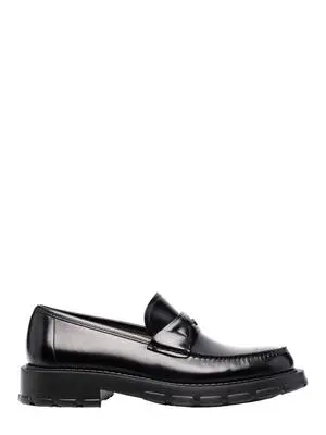 FERRAGAMO Embossed Logo Leather Loafers - Black