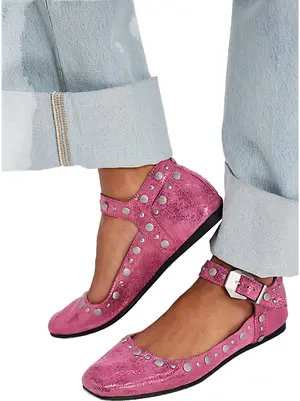 Free People Mystic Mary Jane Flats Raspberry Foil