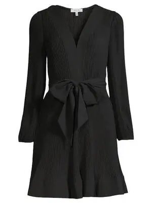 MILLY Liv Pleated Belted Minidress - Black