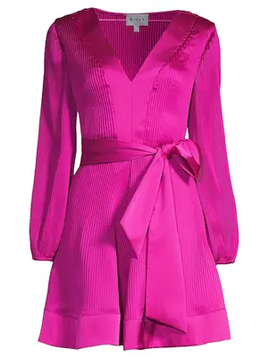 MILLY Liv Pleated Belted Minidress Fuchsia