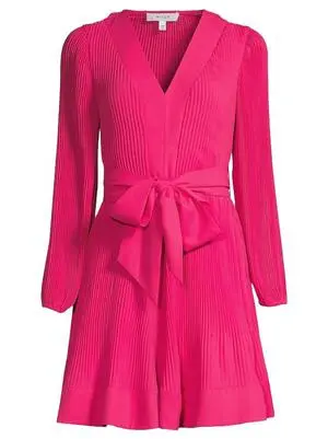 MILLY Liv Pleated Belted Minidress Milly Pink