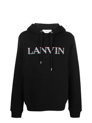 LANVIN Embroidered-logo Drawstring Hoodie - Black
