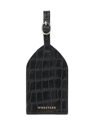 Whistles Croc-embossed Leather Luggage Tag - Black