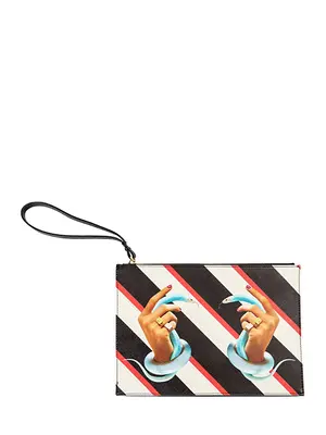 SELETTI Snakes Printed Canvas Pouch - Black/cream