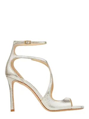 JIMMY CHOO Azia Strappy 95 Glitter-effect Leather Heeled Sandals - Champagne