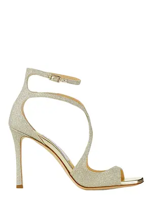 JIMMY CHOO Azia Strappy 95 Glitter-woven Heeled Sandals - Platinum Ice