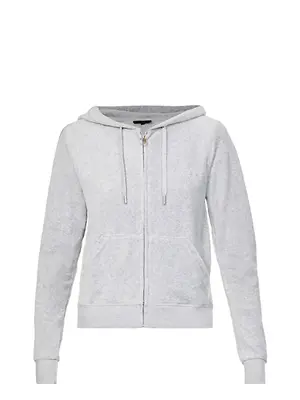 Juicy Couture Regular-fit Logo-embroidered Velour Hoody - Silver Marl
