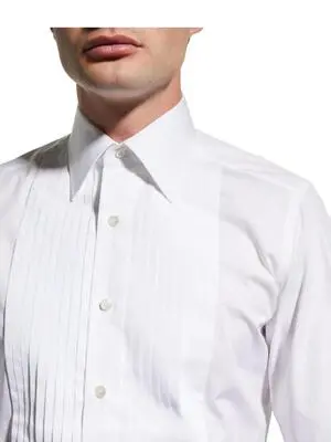 TOM FORD Men & Apos;s Pleated Bib-front Cotton Dress Shirt White Solid