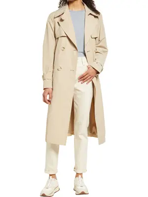Sam Edelman Double Breasted Nylon Trench Coat Sand