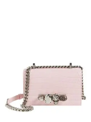 Alexander McQueen Alexander Croc Embossed Leather Shoulder Bag - Rose/ Silver
