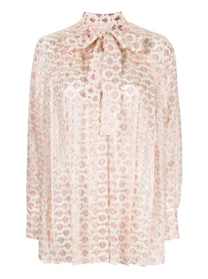 GOLDEN GOOSE Pussy-bow Collar Jacquard Blouse - Neutrals