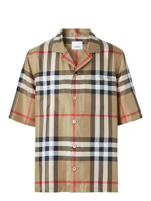 Burberry Short-sleeve Check Silk Shirt - Brown