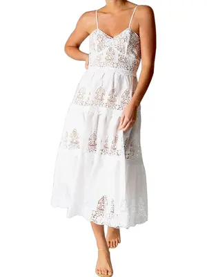 Miguelina Lotte Embroidered Linen Dress - White