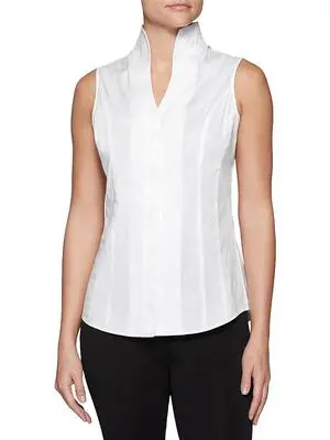 Misook Mandarin Collar Shell Top - White
