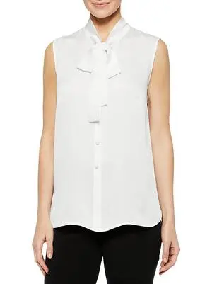 Misook Tie Neck Sleeveless Top - White