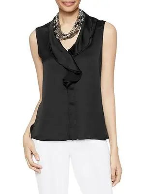 Misook Ruffle Neck Tank Top - Black